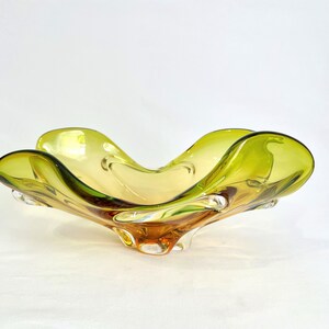 Vintage Canadian Art Glass | Amber Green | 13" Wide | Freeform Bowl ...