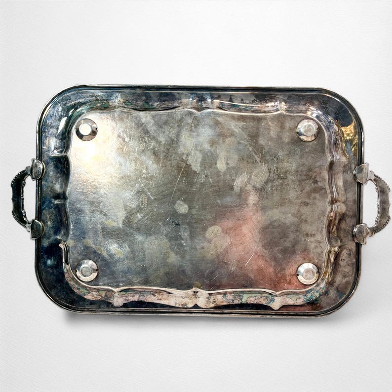 Ornate Engraved Silver Plated Rectangle Tray With Handles | Serving ...