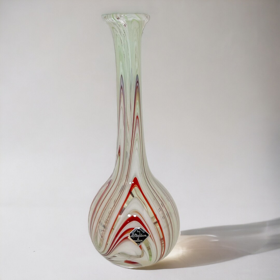 Vintage Altaglass Vase | Canadian Art Glass | Red Green White Marbled ...