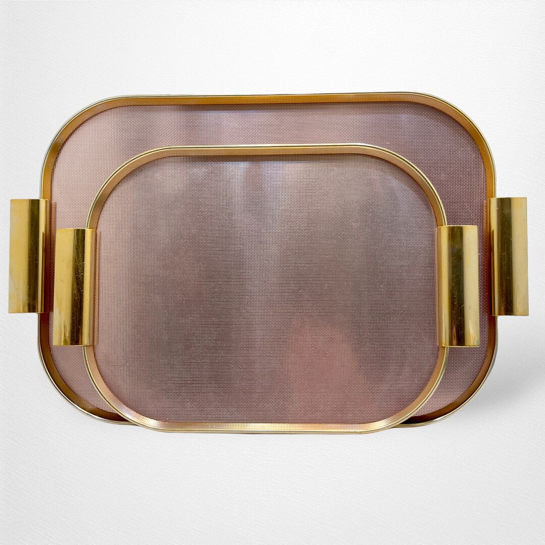 Pair of Vintage MCM Kaymet Trays Retro Modern Aluminum Tray With Gold ...