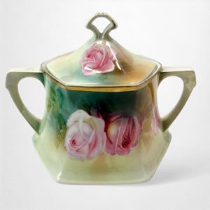 Fine Porcelain Hexagon Cookie Jar With Pink Roses | Yellow German ...