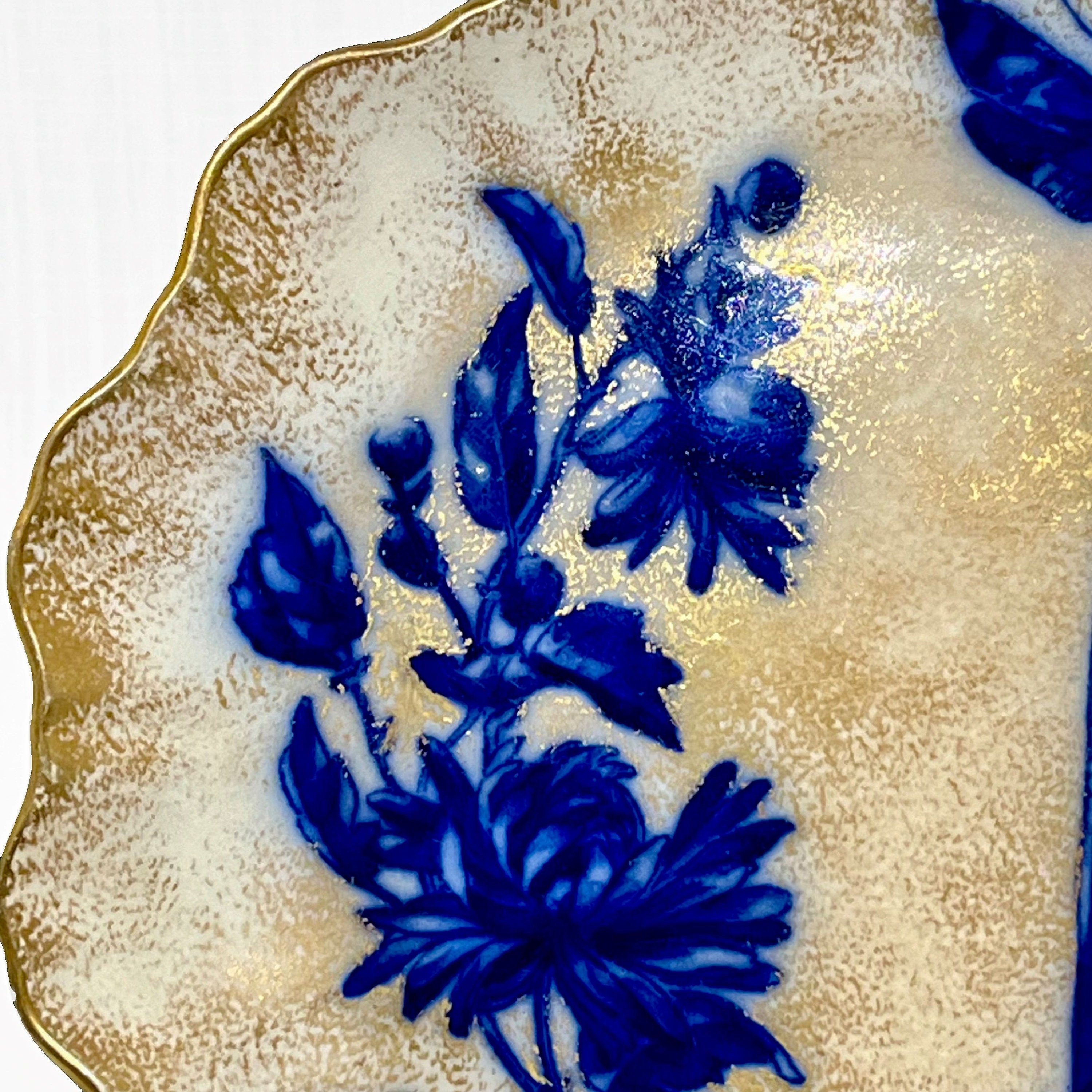 Antique Doulton Burslem Flow Blue Plate Flowers & Butterfly Cabinet ...