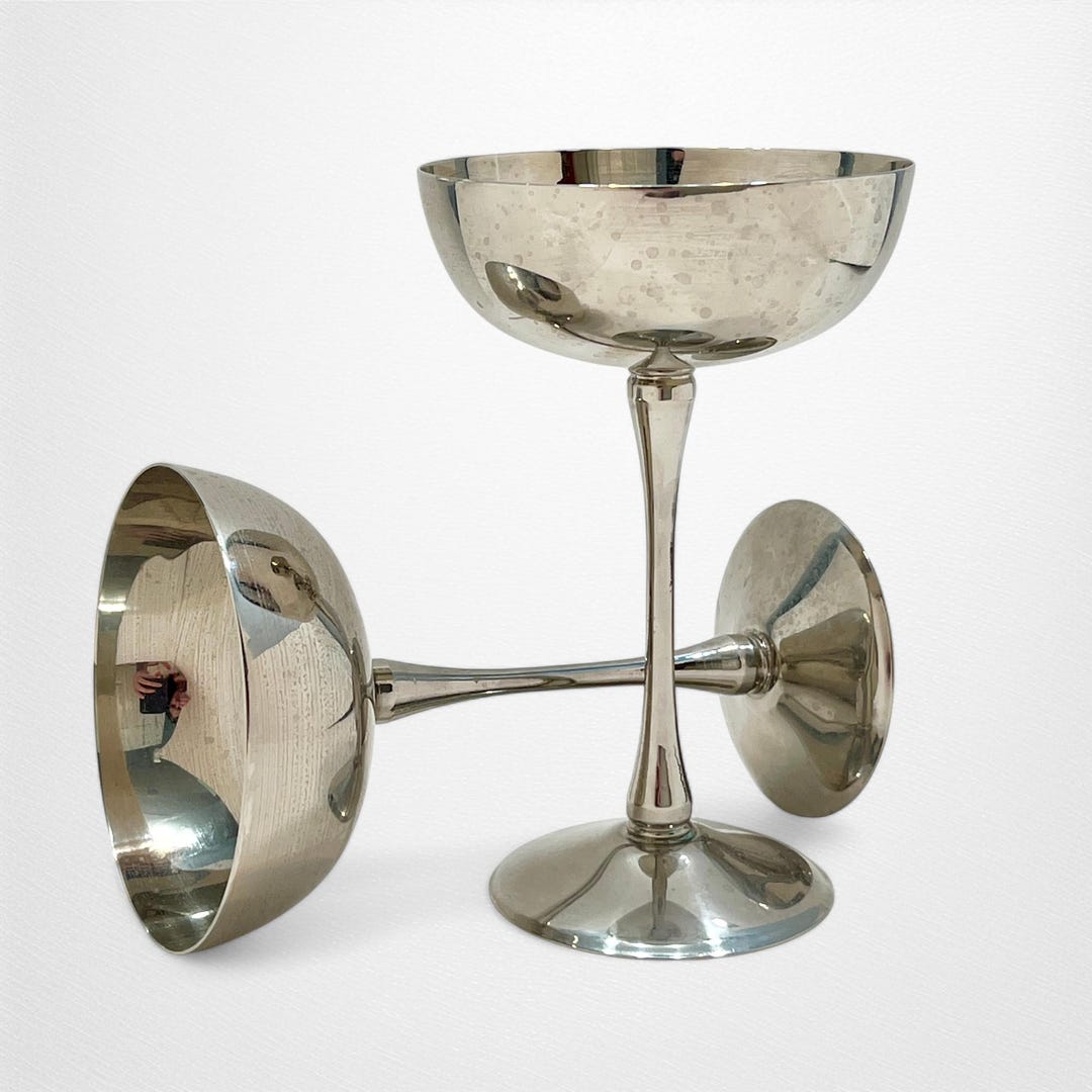 Pair of Silver Plated Champagne Goblets With Simple Stem | Silver ...