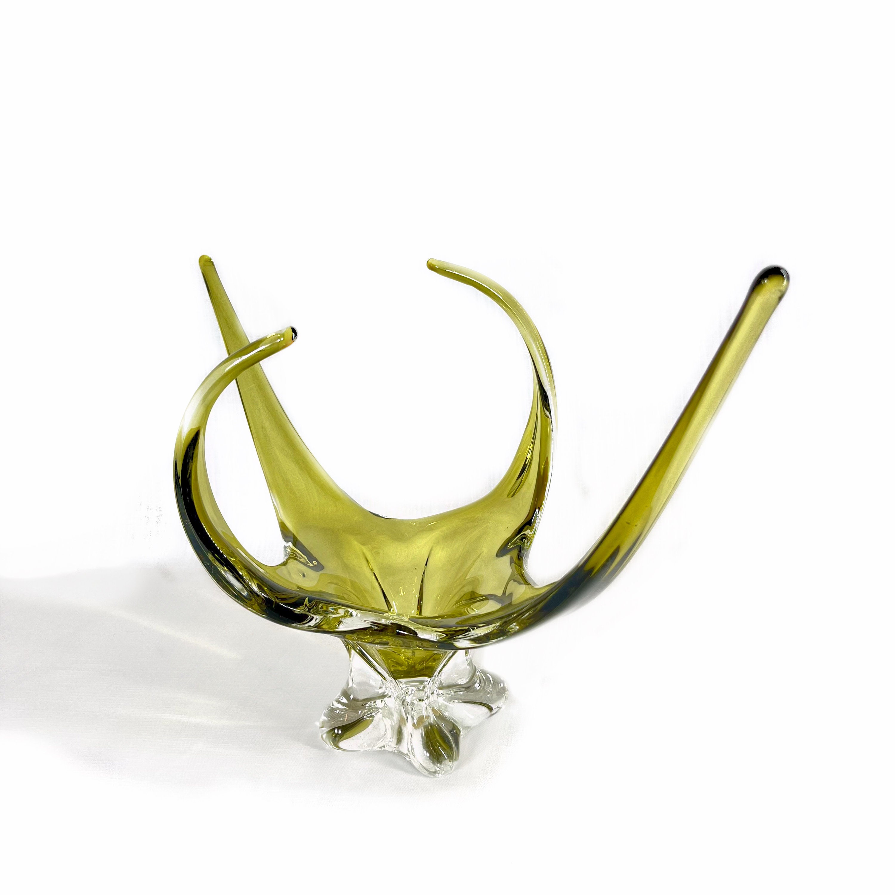 Vintage Signed Chalet Art Glass Olive Green 22 Long Large Stretch ...