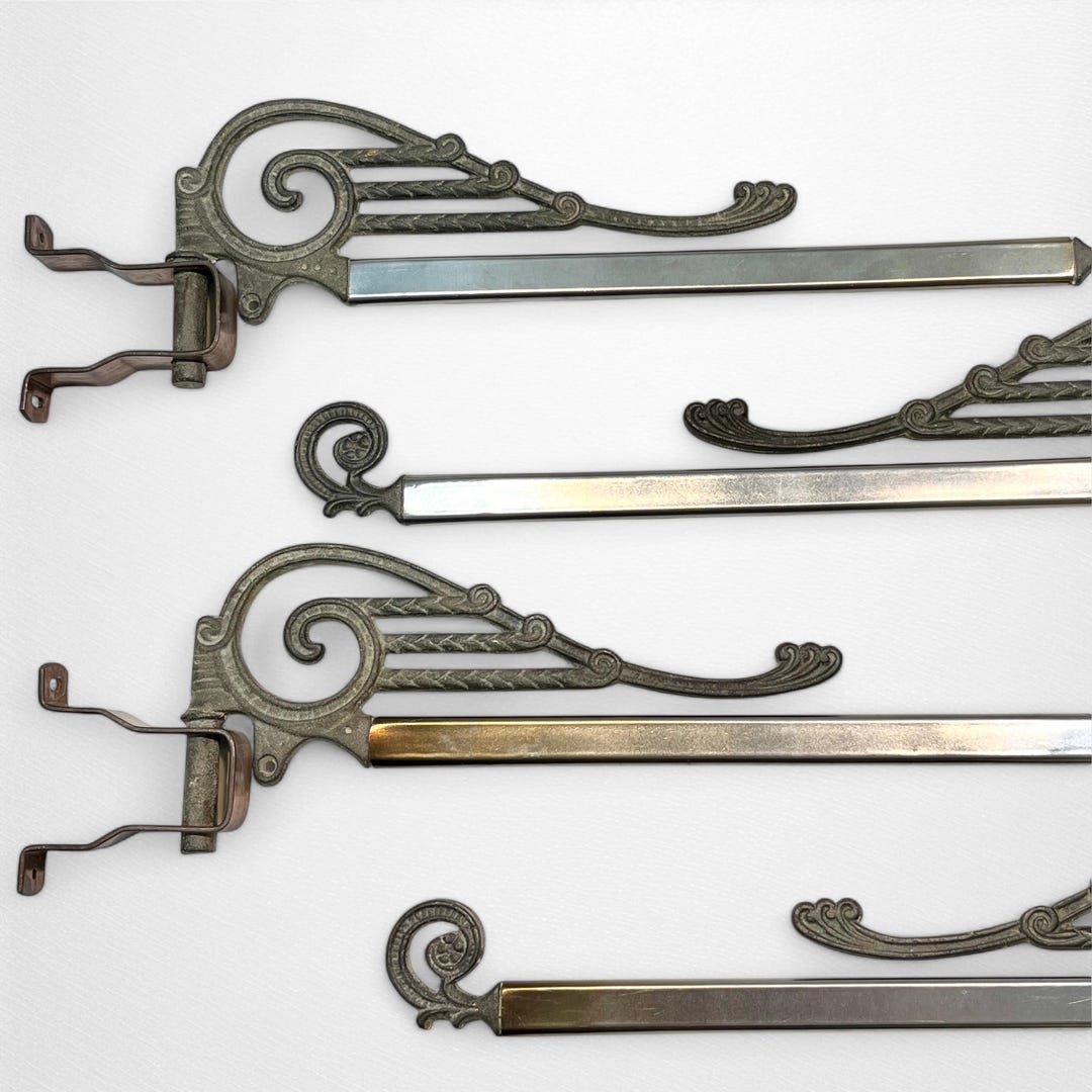 Set of Antique Cast Iron Swing Arm Curtain Rods With Original Mounting ...