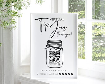 Printable Virtual Tip Jar Venmo Payment Sign, Cash App QR Code Sign ...