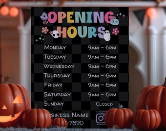 Open Hours Sign Canva Template, Editable Business Hours Sign, Salon ...