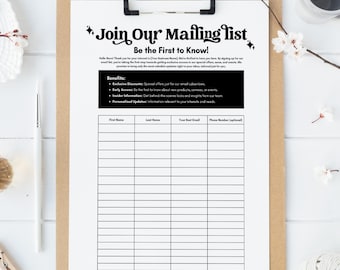 Printable Email List Sign-up Sheet Template Color Mint| Editable ...