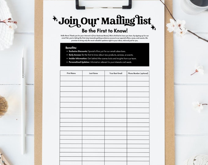 Printable Email List Sign-up Sheet Template Color Mint| Editable ...