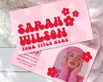 Printable Pink Business Card Template QR Code, DIY Calling Card, Modern ...