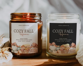 Editable Candle Label Set, Customizable Canva Template, DIY Autumn ...