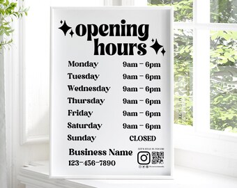 Open Hours Sign Canva Template, Editable Business Hours Sign, Salon ...