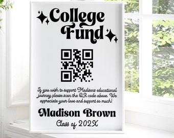 Editable College Fund Sign Template, DIY Grad Party QR Code Sign, Venmo ...
