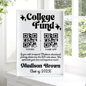 Editable College Fund Sign Template, DIY Grad Party QR Code Sign, Venmo ...