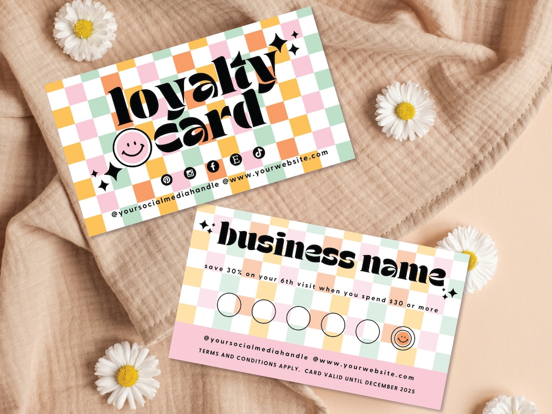 Retro Loyalty Card Template Editable Customer Punch Card - Etsy