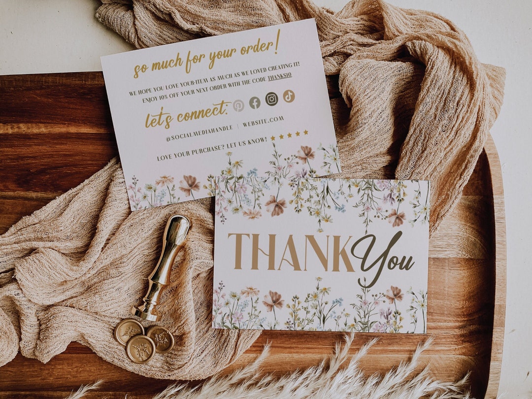 Boho Business Thank You Card Template, Wildflower Editable Thanks for ...