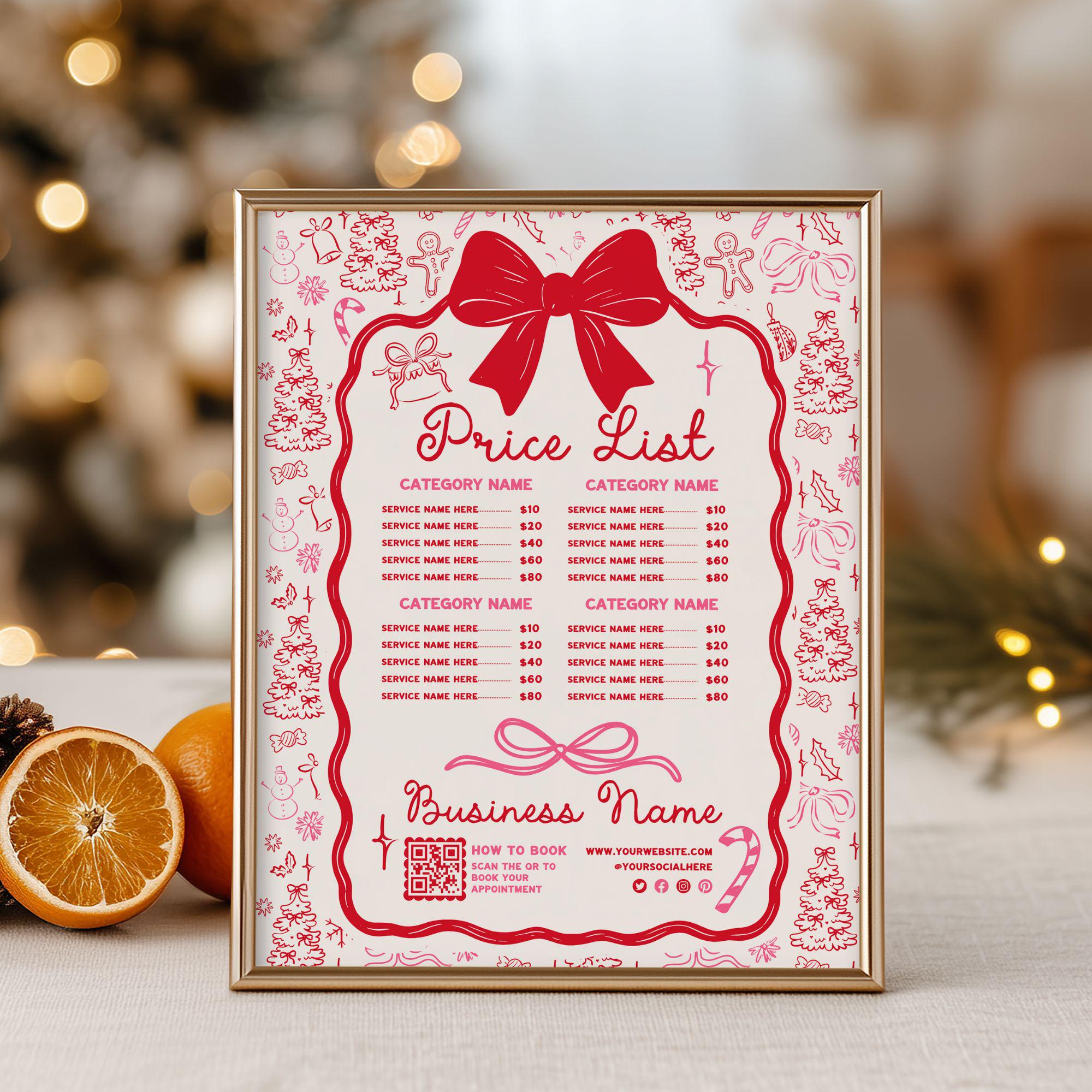 Editable Holiday Price List Template, Christmas Vendor Sign Canva ...