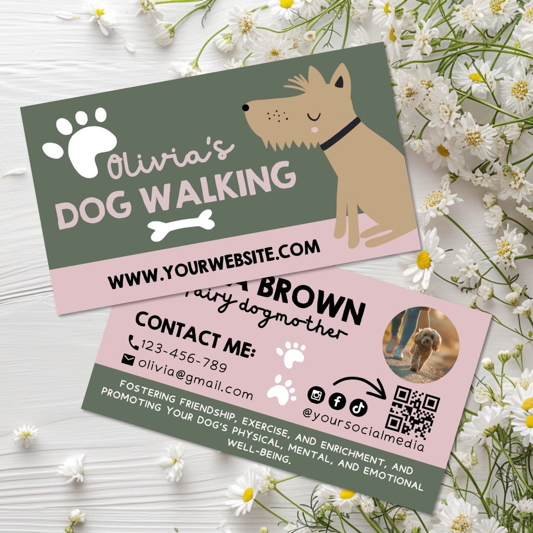 Editable Dog Walking Business Card Canva Template, Dog Sitter Business ...