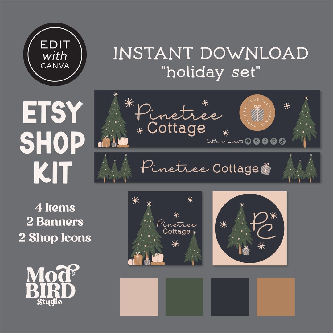 Rustic Boho Holiday Etsy Shop Bundle, Modern Christmas Etsy Banner ...