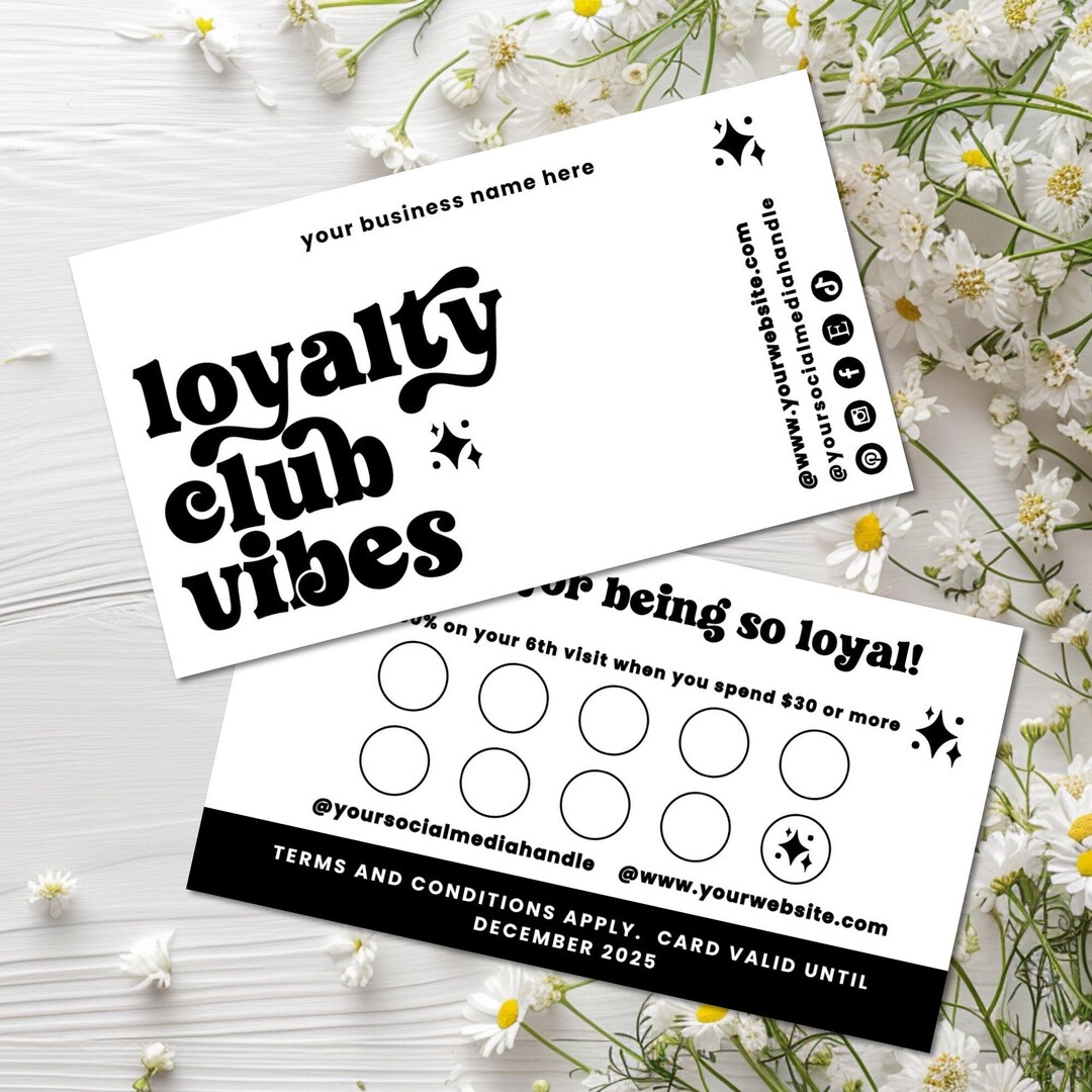 Retro Loyalty Card Template, Editable Customer Punch Card, Rewards Card ...