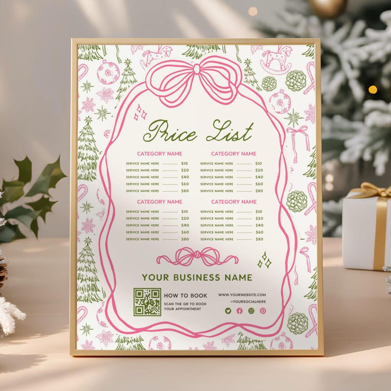 Editable Holiday Price List Template, Christmas Vendor Pricing Sign ...