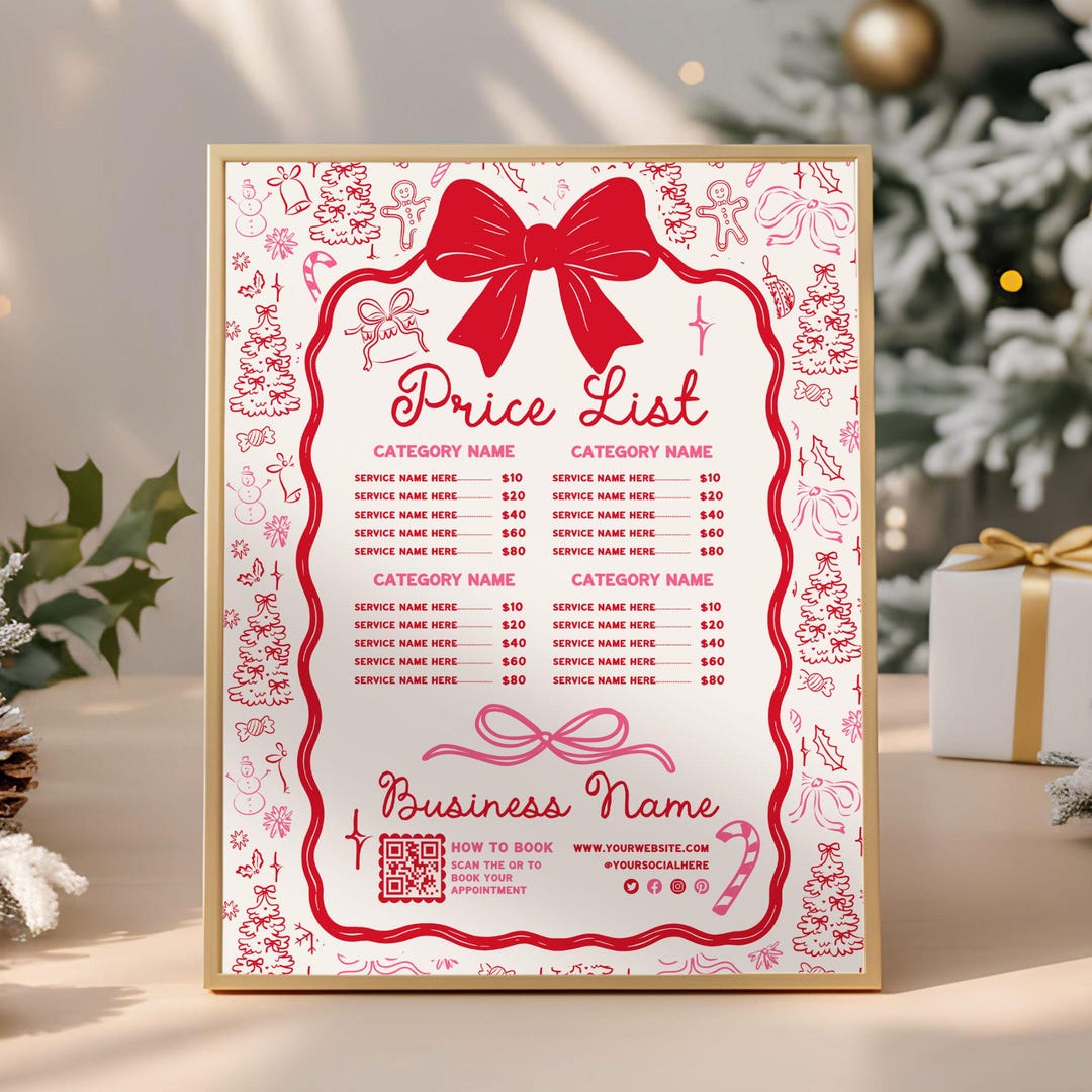 Editable Holiday Price List Template, Christmas Vendor Sign Canva ...