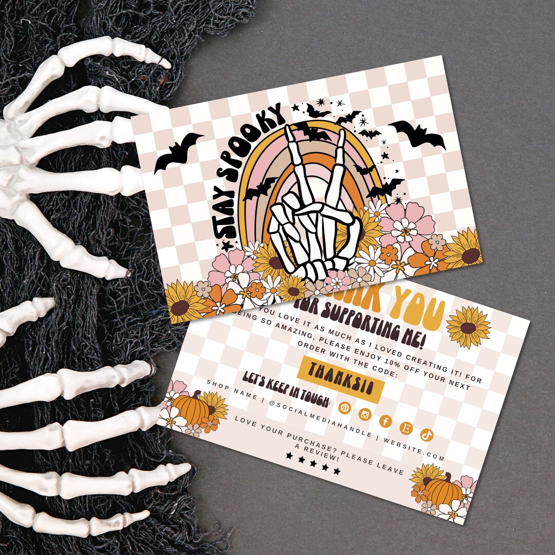 Editable Retro Groovy Halloween Business Thank You Card Canva Template ...