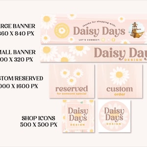 Editable Daisy Etsy Shop Banner, Retro Etsy Banner Canva Template With ...