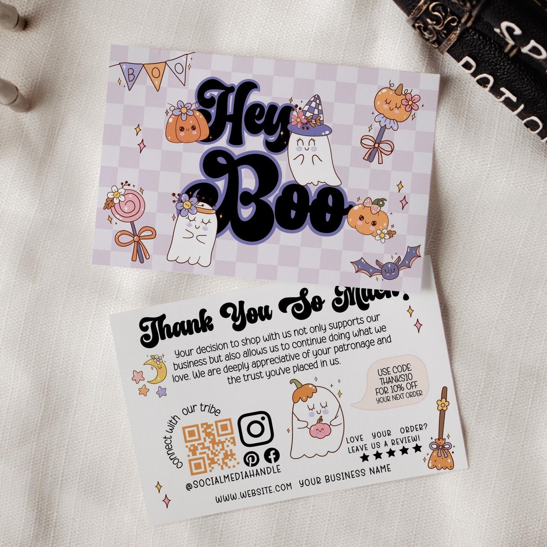 Pastel Ghost Halloween Business Thank You Card Canva Template, Editable ...