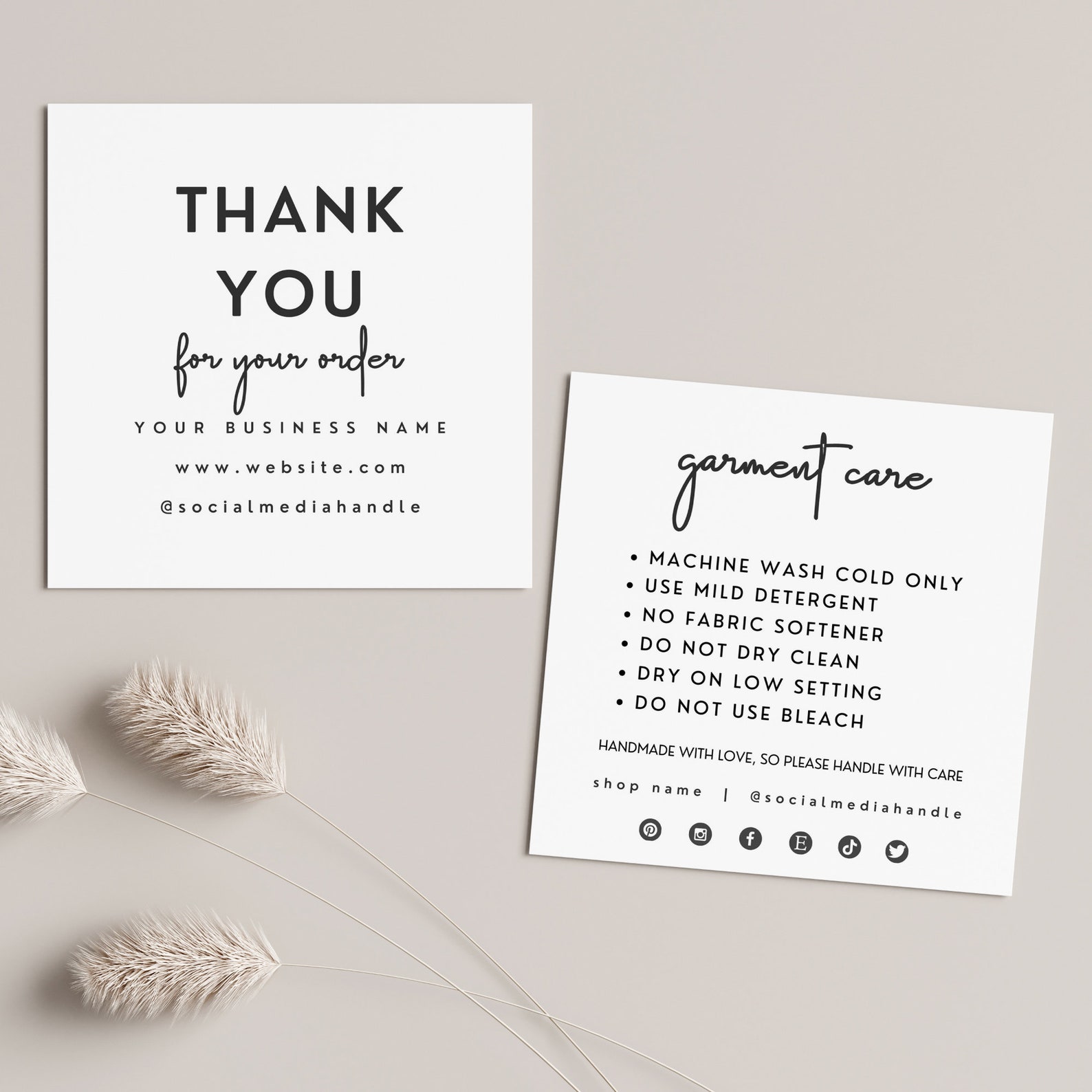 Garment Care Card Canva Template, Minimal Thank You Card Insert, Modern ...