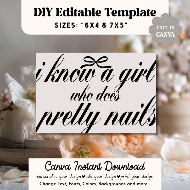 Editable Press on Nail Display Card Template, Aesthetic False Nail ...