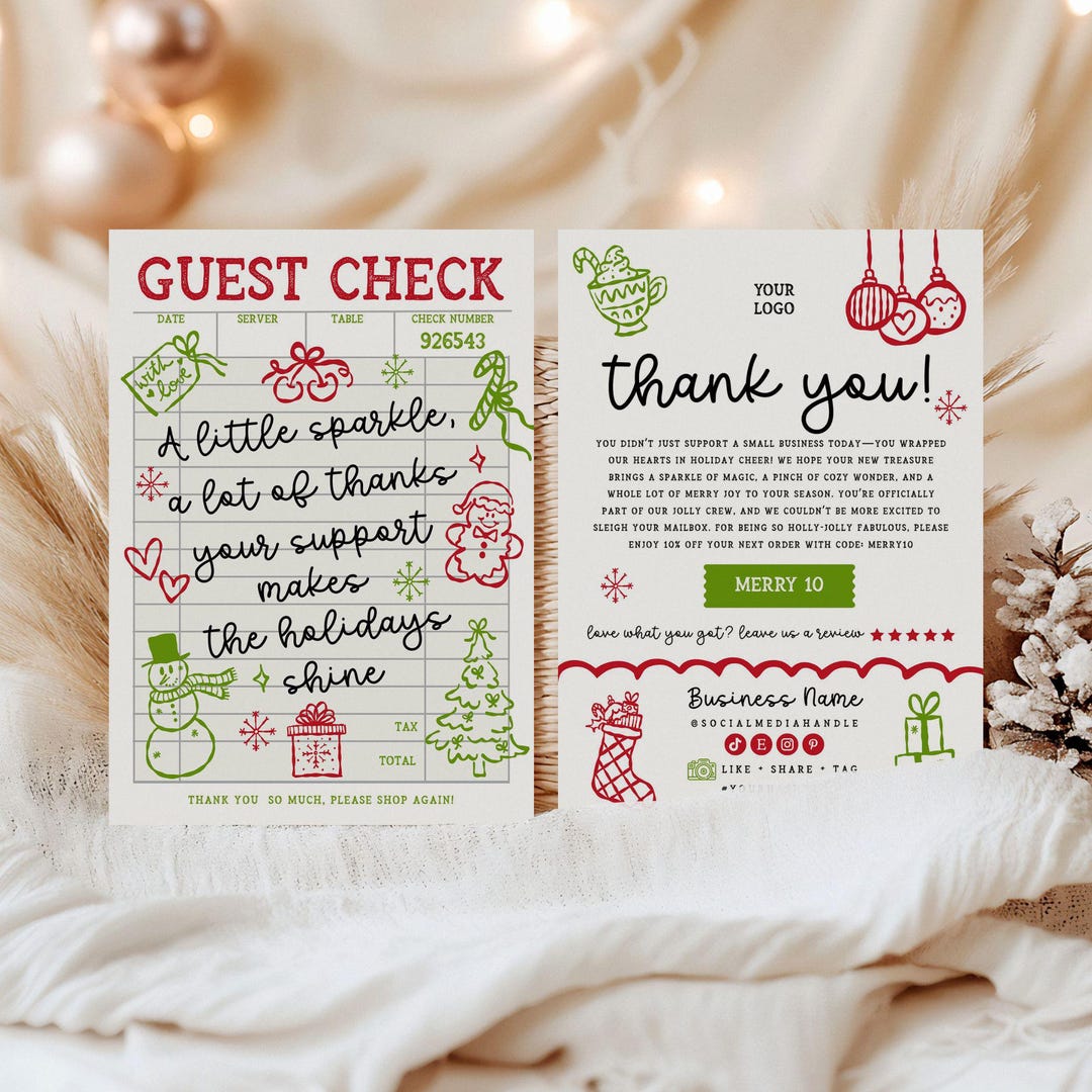 Editable Christmas Guest Check Template, Holiday Thank You Card Canva ...