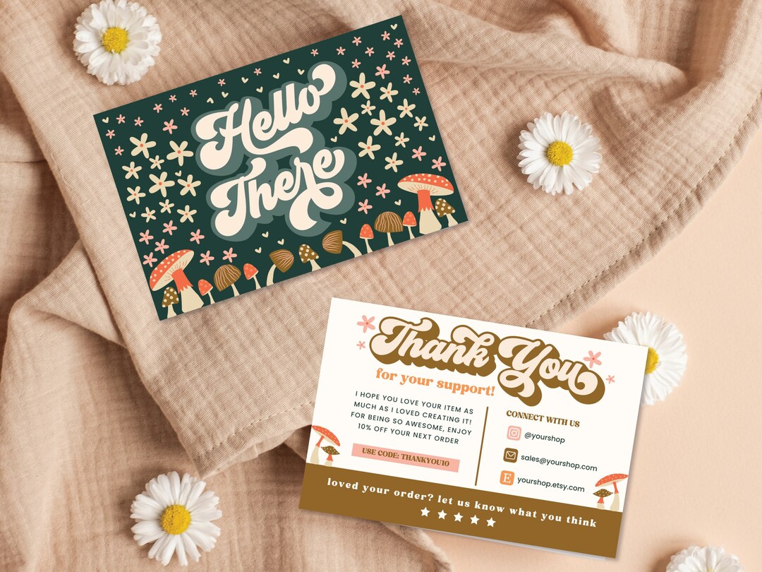 Cottagecore Mushroom Thank You Card Template, Editable Small Business ...