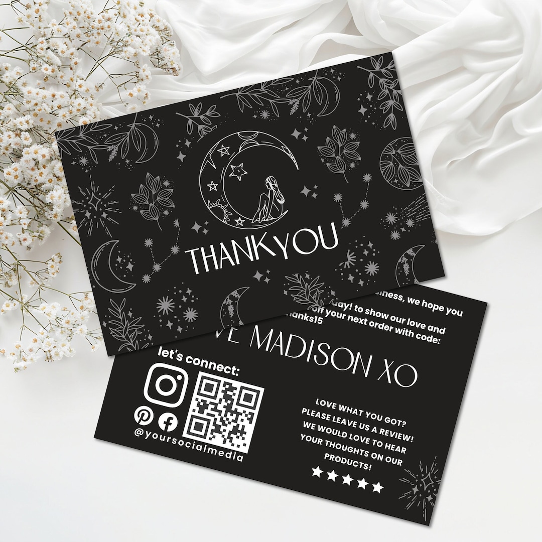 Editable Spiritual Thank You Card Template Canva, Small Business Tarot ...