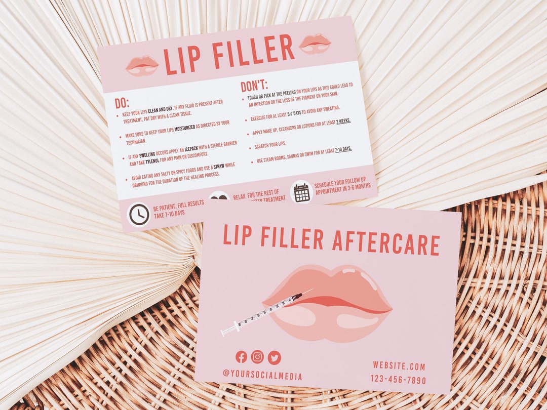 Editable Lip Filler Aftercare Card Design Template, Lips Enhancement ...