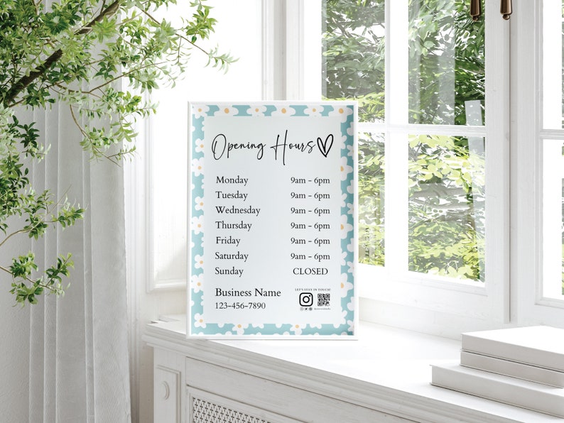 Business Hours Sign Editable Printable Template, Store Hours Sign ...