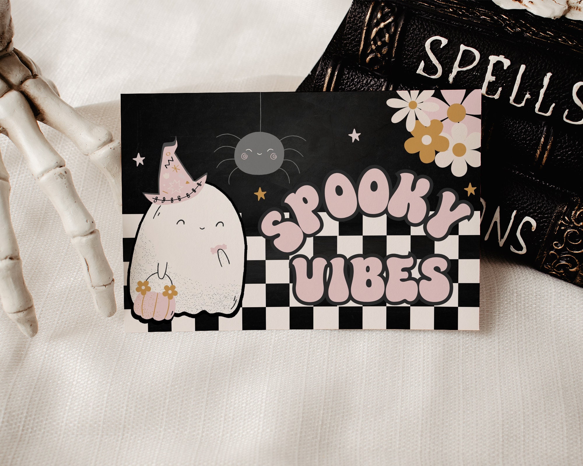 Retro Ghost Thank You Card Canva Template, Editable Halloween Business ...