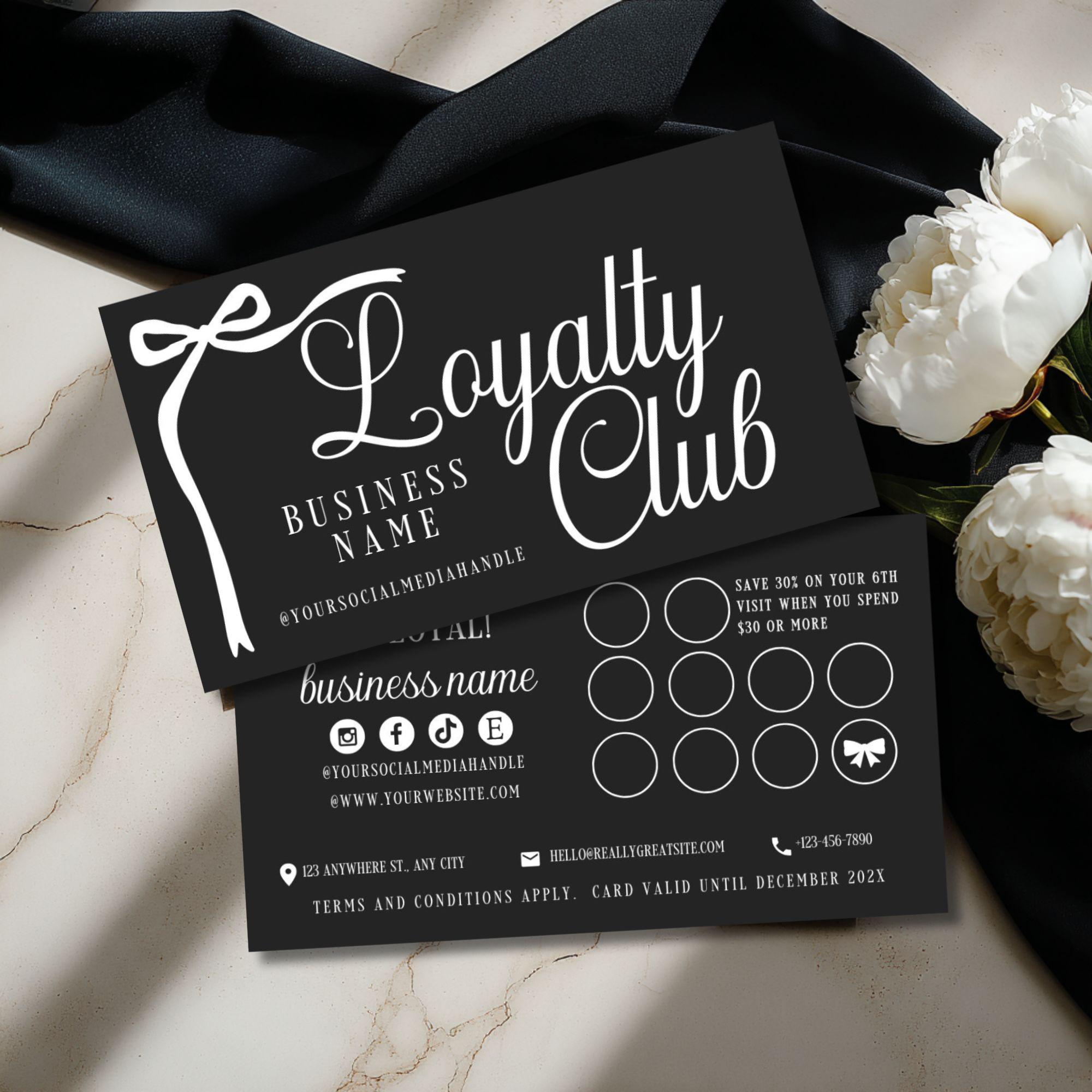 Elegant Black Loyalty Card Template, Editable Punch Rewards, Modern ...