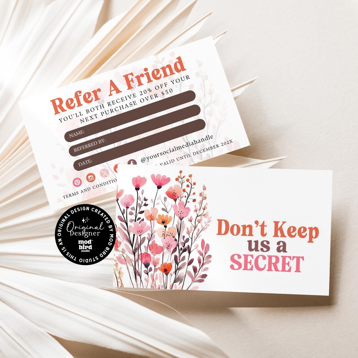 Refer A Friend Floral Business Card Canva Template, Printable Referral ...