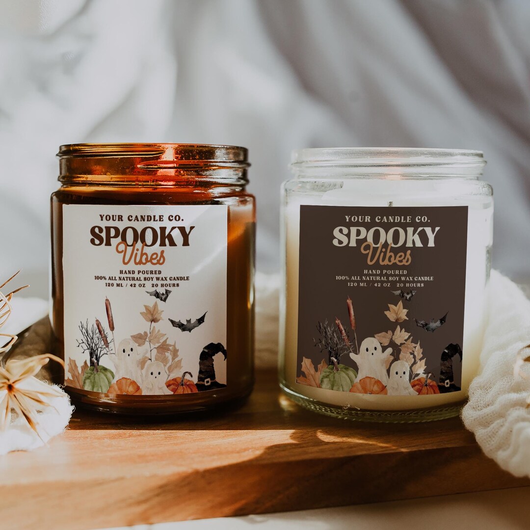 Editable Ghosts Halloween Candle Label, Customizable Canva Template ...