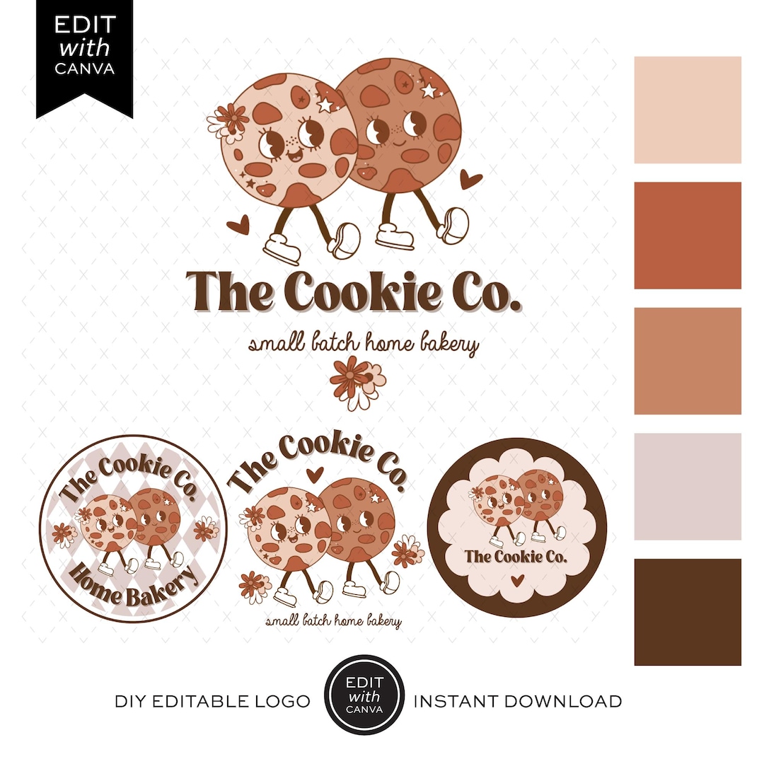 Cookie Bakery Business Logo Template Canva, Editable Cute Fun Logo ...