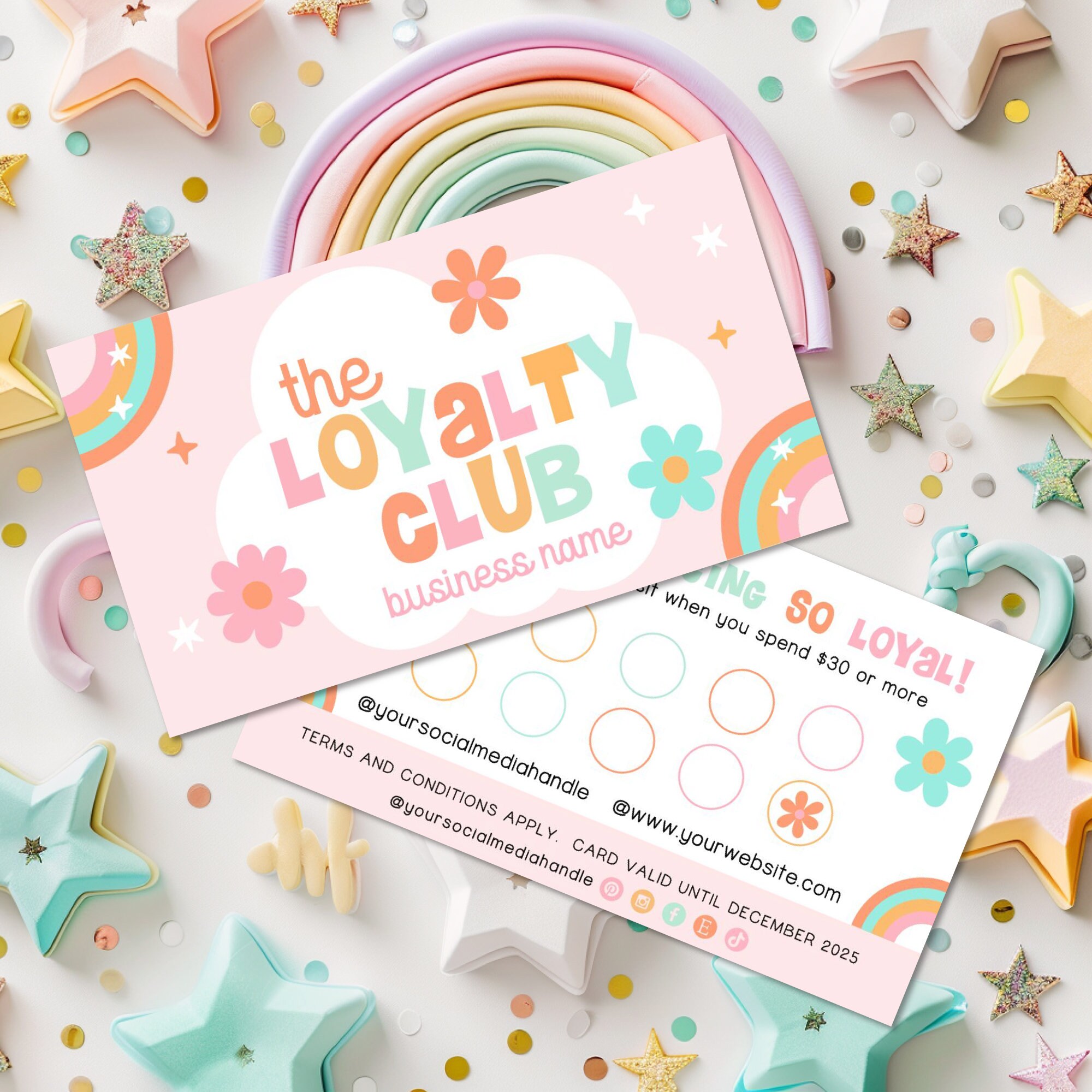 Rainbow Loyalty Card Template Canva, Editable Customer Punch Card ...