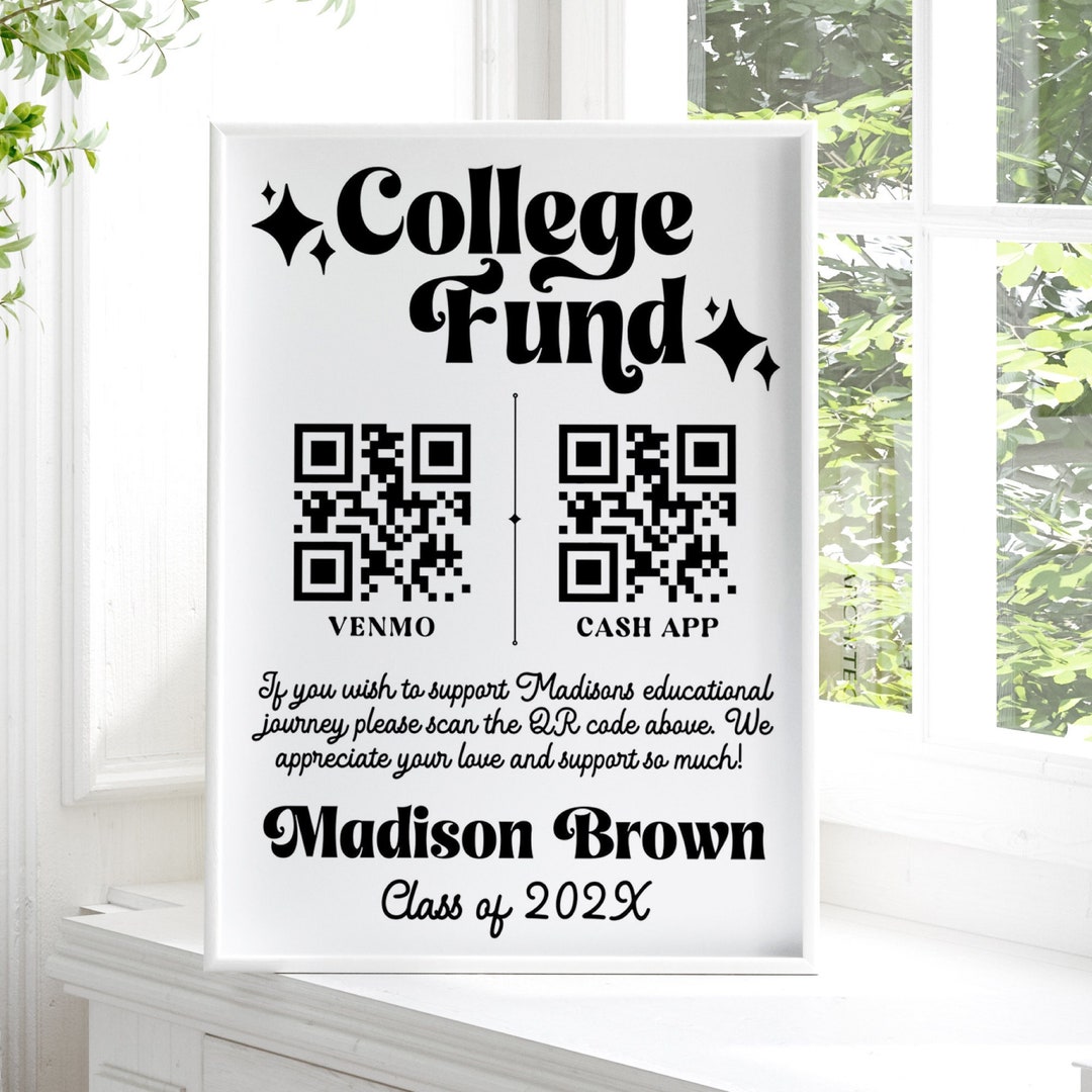 Editable College Fund Sign Template, DIY Grad Party QR Code Sign, Venmo ...