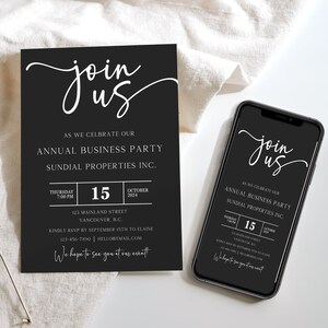 Modern Black Business Invitation Canva Template, Minimal Grand Opening ...