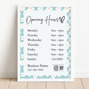 Business Hours Sign Editable Printable Template, Store Hours Sign ...