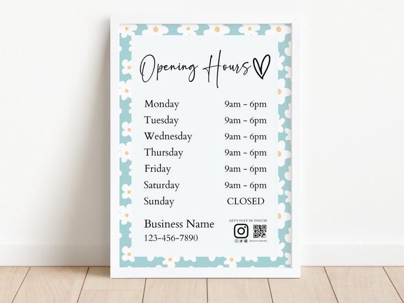 Business Hours Sign Editable Printable Template, Store Hours Sign ...