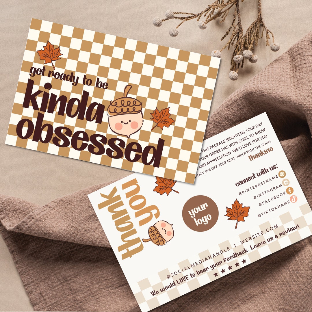 Retro Acorn Thank You Card Template, Editable Small Business Groovy ...