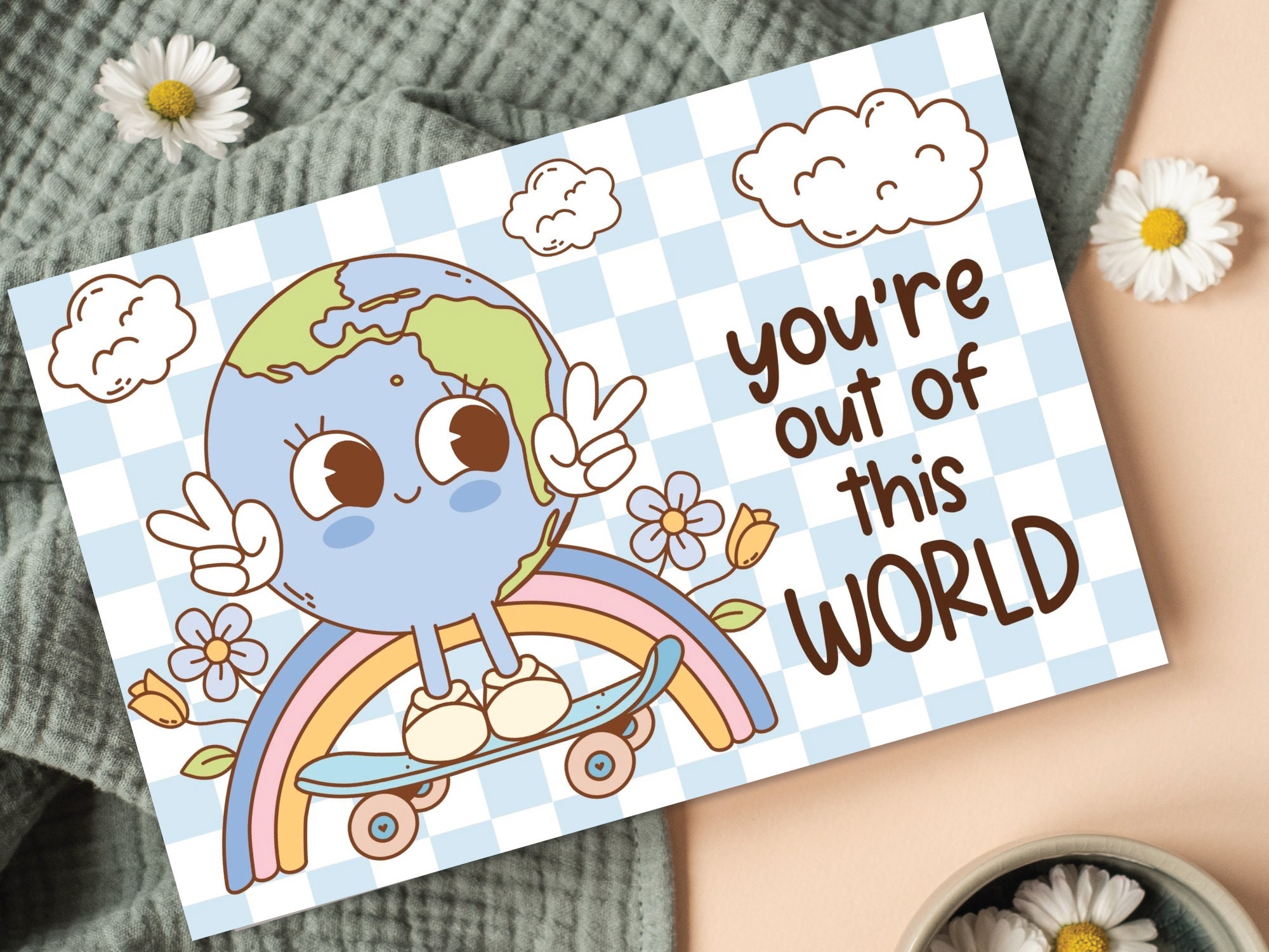 Retro Earth Thank You Card Canva Template, Editable Business Thank You ...