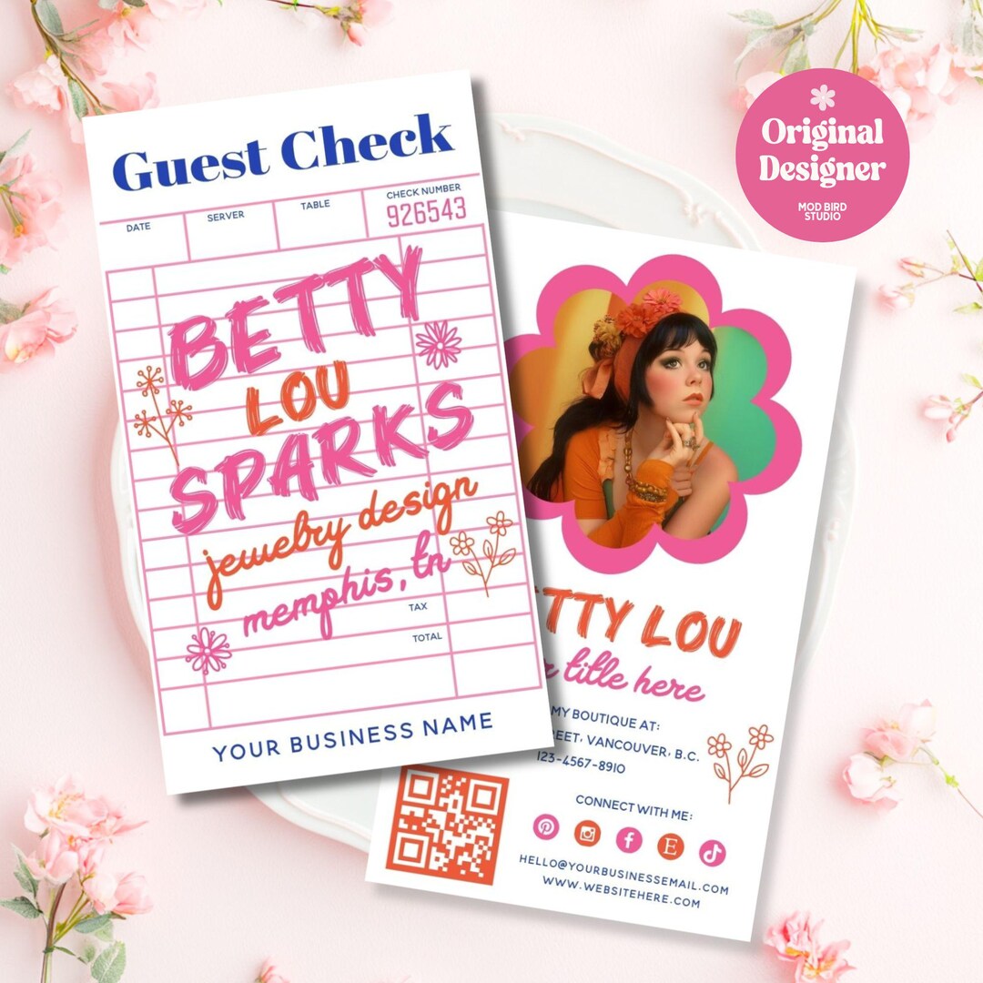 Editable Guest Check Business Card, Canva Template for Small Business ...
