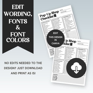 Pop-up Shop Checklist Canva Template, Checklist for Vendor Booth, Craft ...